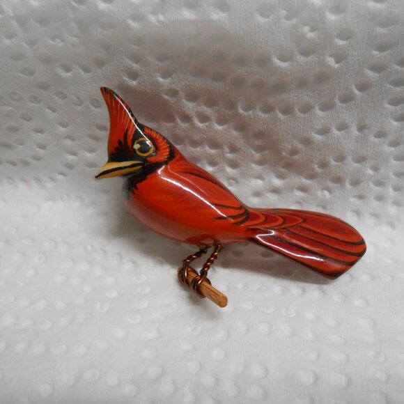 Jewelry | Vintage Red Bird Cardinal Painted Wooden Pin Brooch | Poshmark
